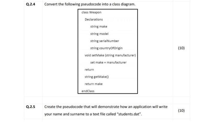 Solved Q.2.4 Convert the following pseudocode into a class | Chegg.com