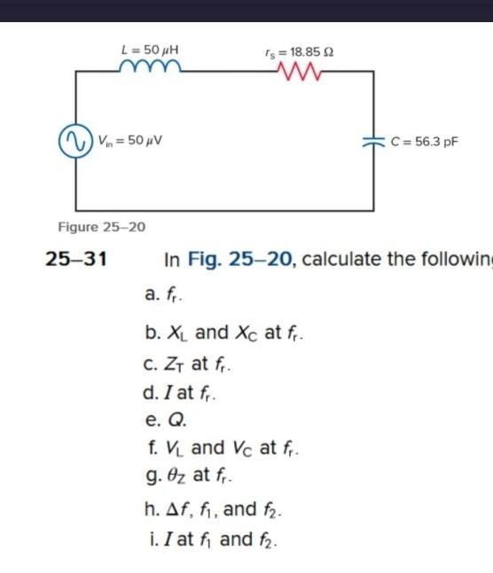 Solved In Fig. 25-20, calculate the followin a. fr. b. XL | Chegg.com