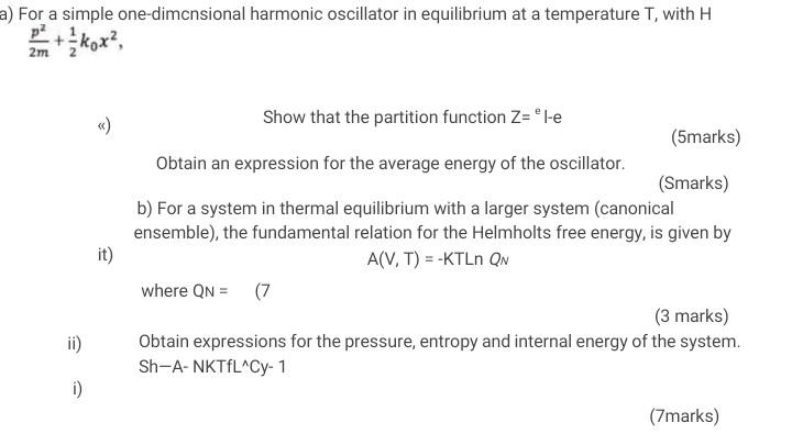 Solved For a simple one-dimcnsional harmonic oscillator in | Chegg.com
