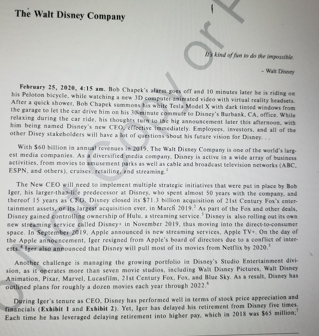 Solved Read the Walt Disney Company 2020 case and analyze | Chegg.com