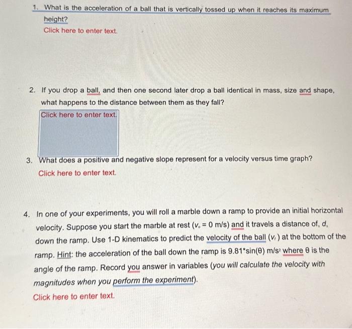Solved 1. What is the acceleration of a ball that is | Chegg.com