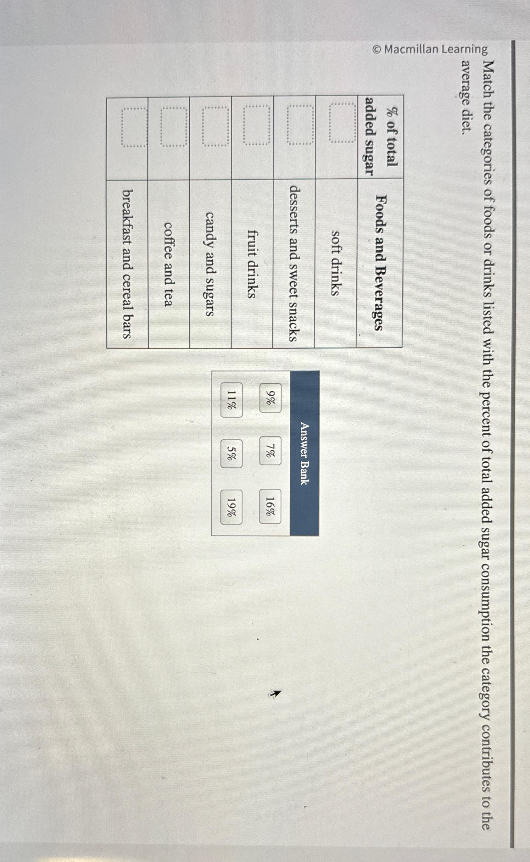 Solved Match the categories of foods or drinks listed with | Chegg.com