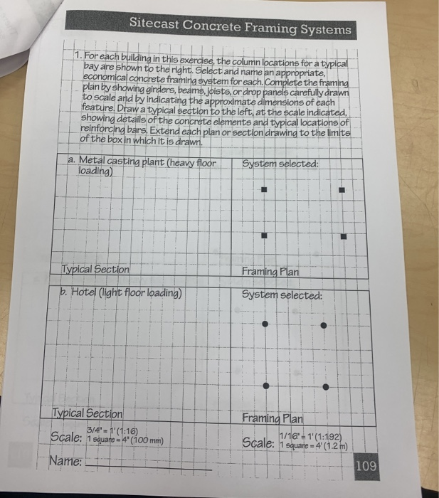 Sitecast Concrete Framing Systems 1. For each | Chegg.com