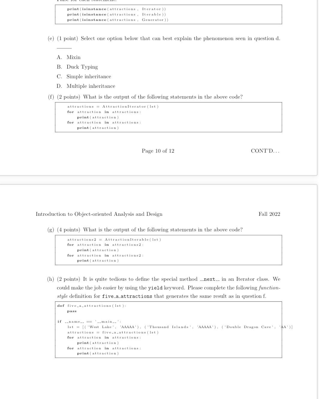 print(isinstance(attractions, | Chegg.com