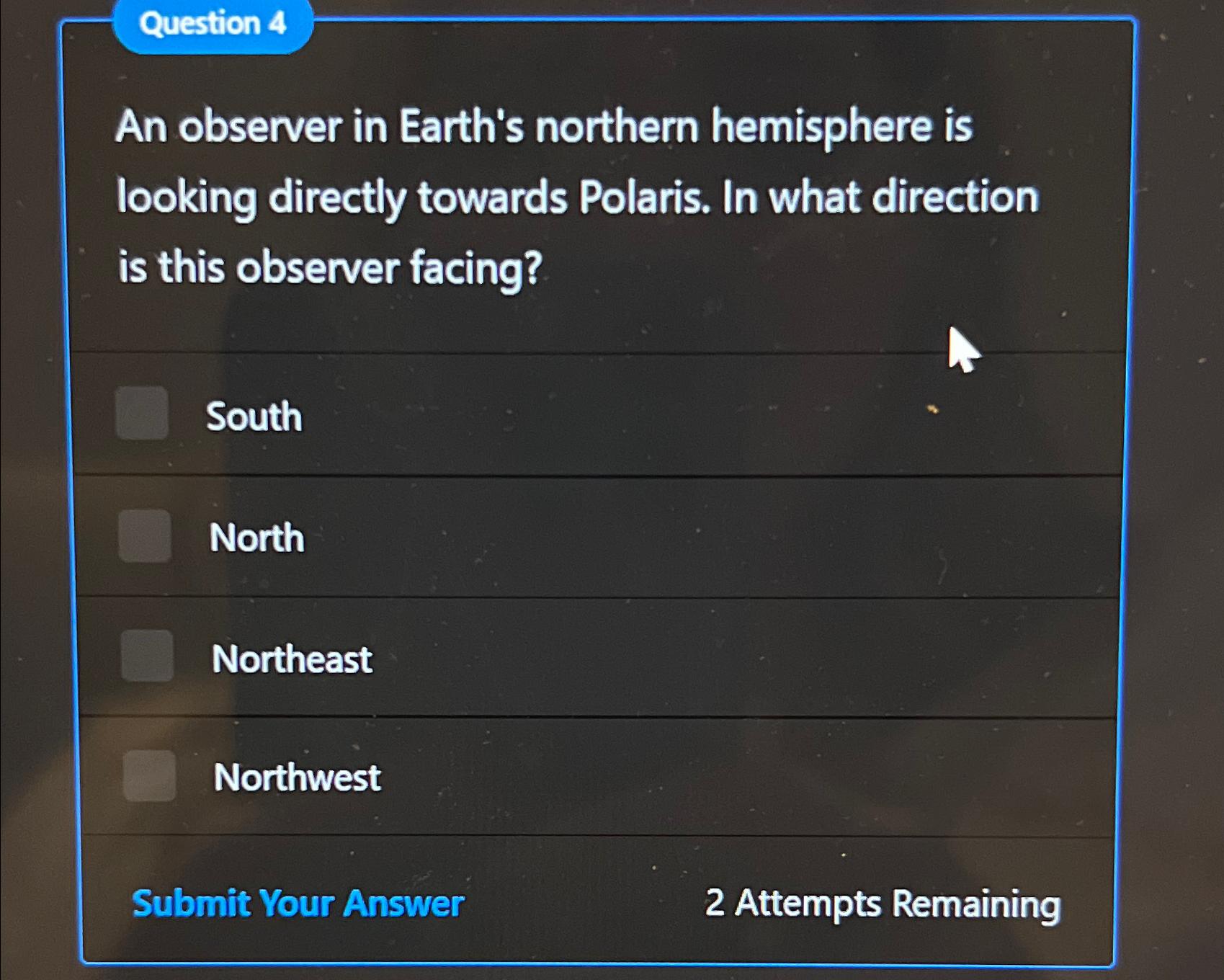 Solved An observer in Earth's northern hemisphere is looking | Chegg.com