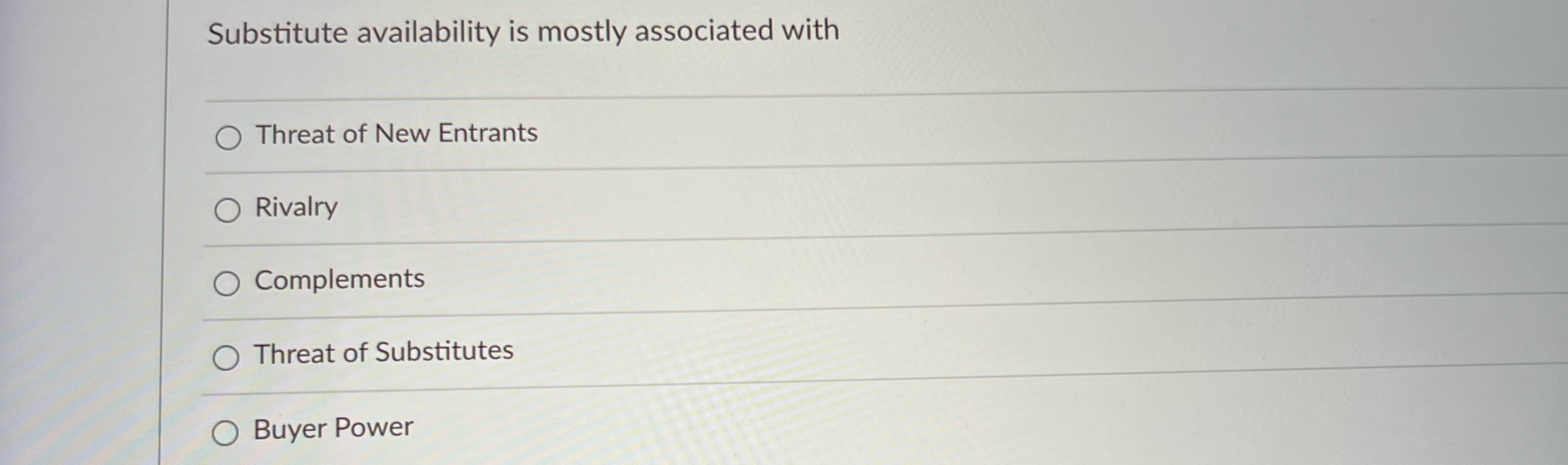 Solved Substitute availability is mostly associated | Chegg.com