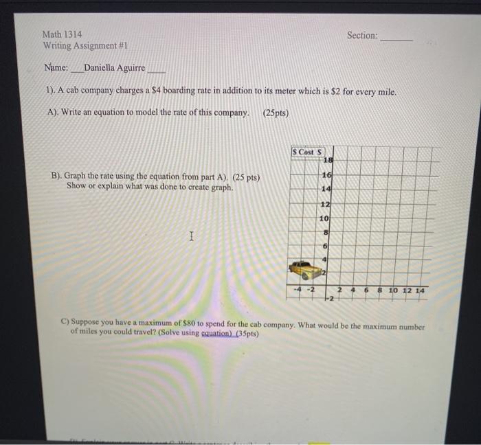 Solved Section: Math 1314 Writing Assignment #1 Name: | Chegg.com
