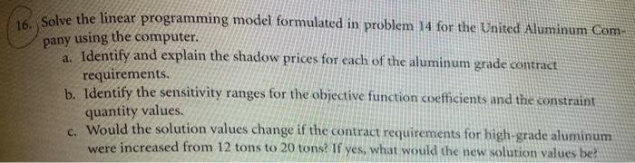 Solved 16. Solve the linear programming model formulated in | Chegg.com