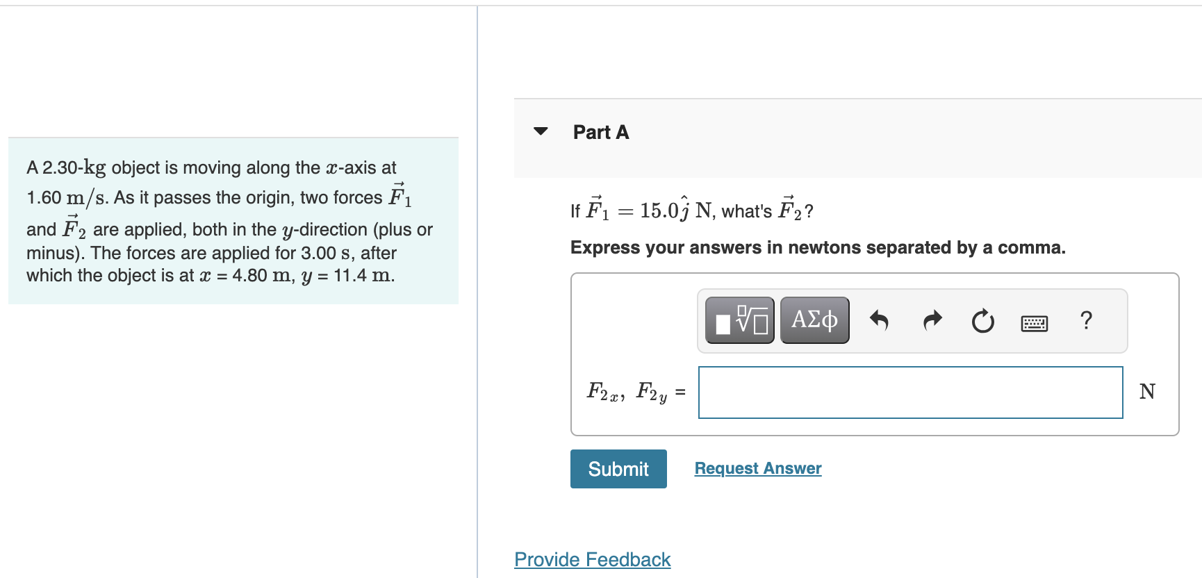 Solved Part AA 2.30-kg object is moving along the x-axis | Chegg.com