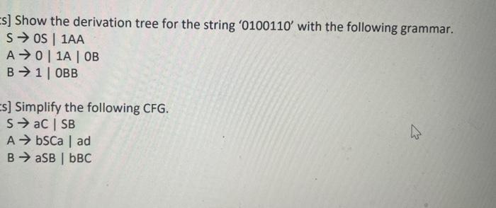 Solved 's] Show the derivation tree for the string '0100110' | Chegg.com
