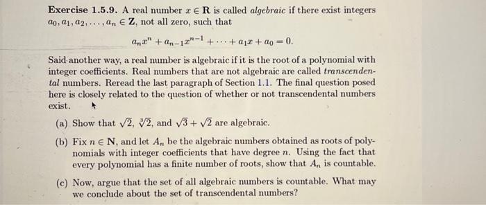 Solved Exercise 1.5.9. A real number x ER is called | Chegg.com
