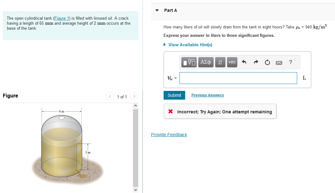 Solved The open cylindrical tank (Figure 1) ﻿is filled with | Chegg.com