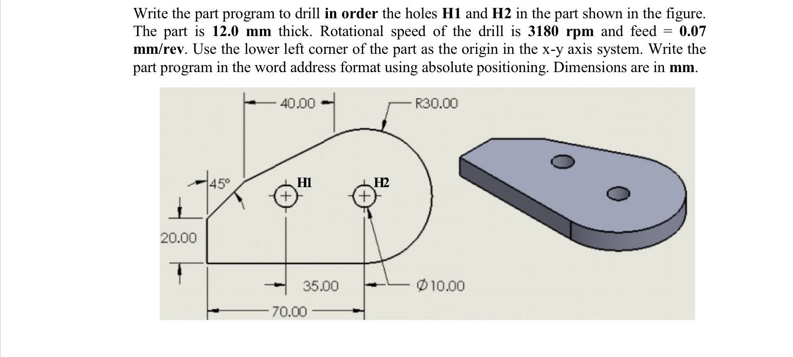 Solved Write the part program to drill in order the holes H1 | Chegg.com