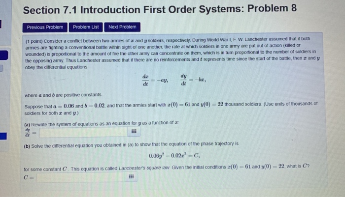 Solved Section 7 1 Introduction First Order Systems Problem