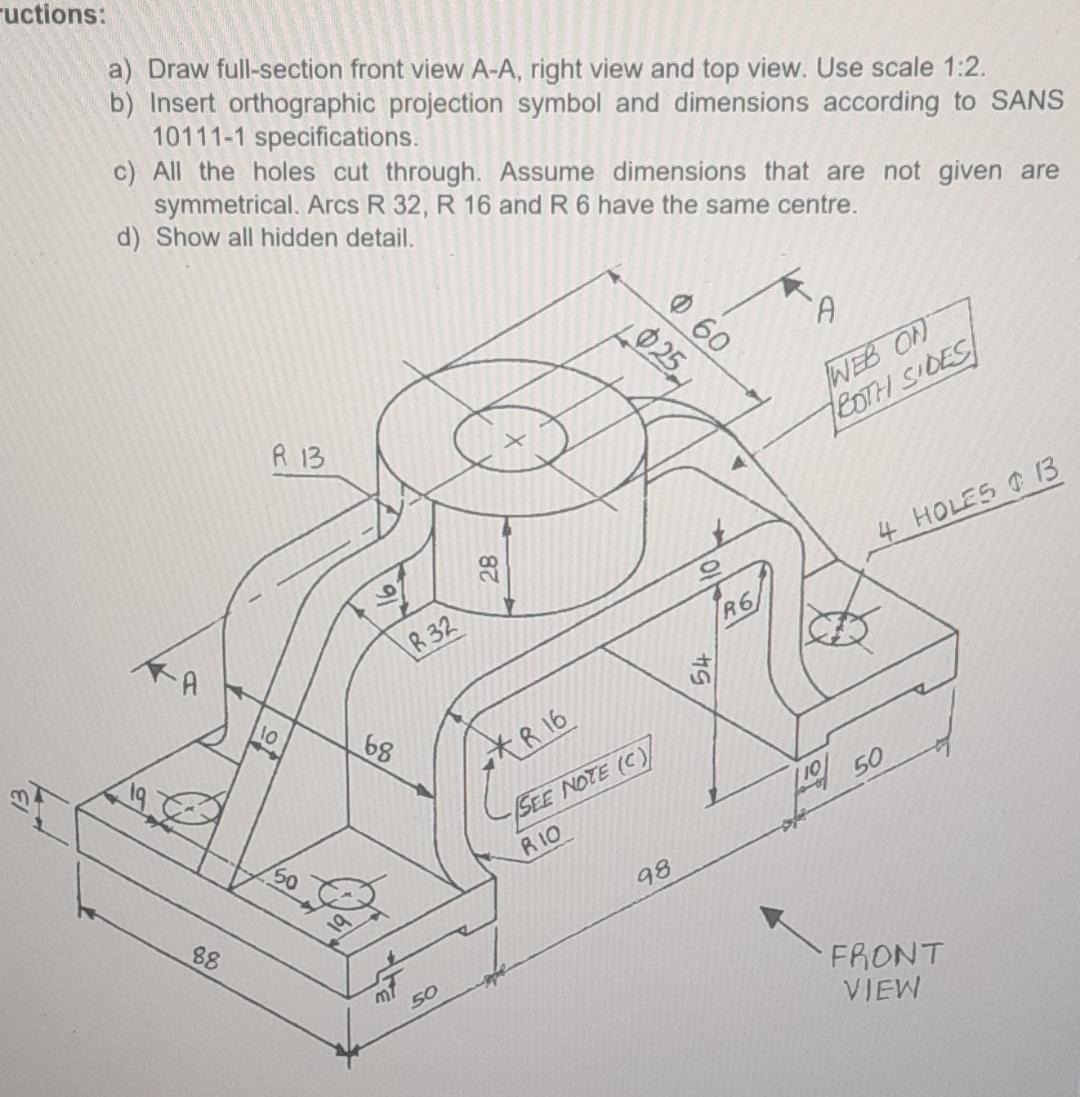 Solved Instructions: El a) Draw full-section front view | Chegg.com