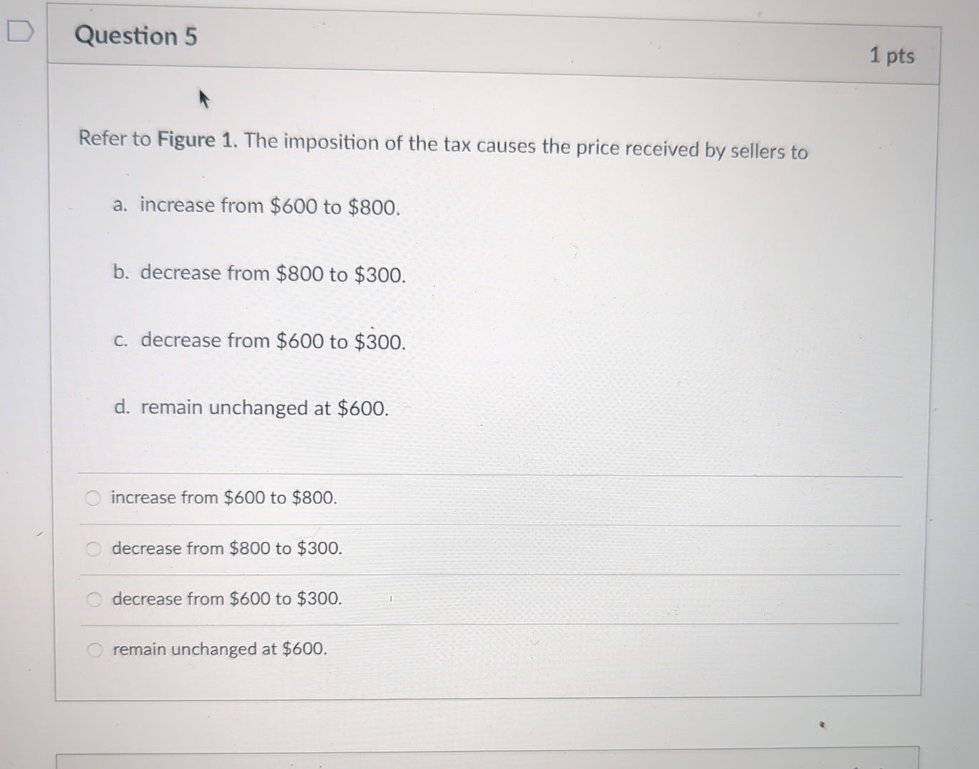 Solved Question 51ptsRefer to Figure 1. ﻿The imposition of | Chegg.com