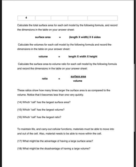Solved MODELING THE SURFACE AREA TO VOLUME RATIO OF A CELL | Chegg.com