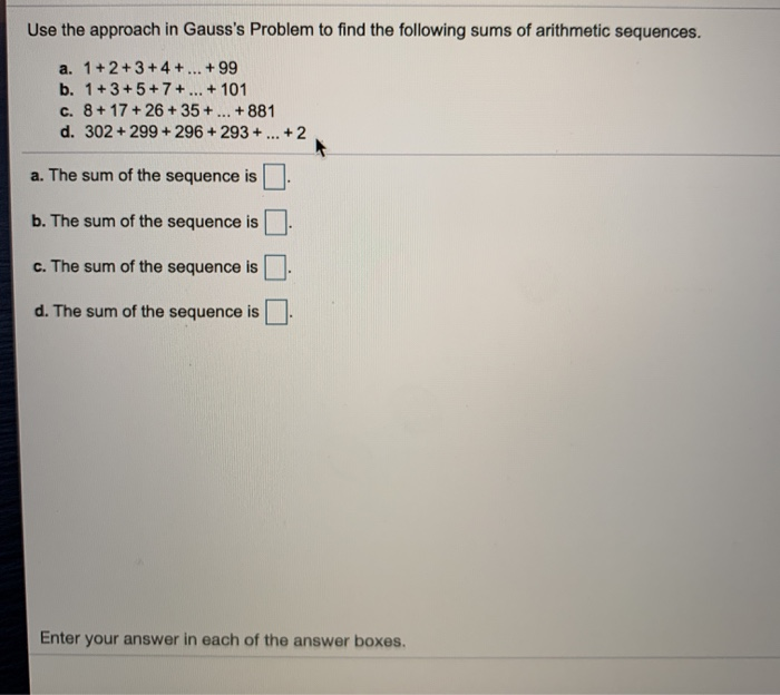 Solved Use the approach in Gauss's Problem to find the | Chegg.com