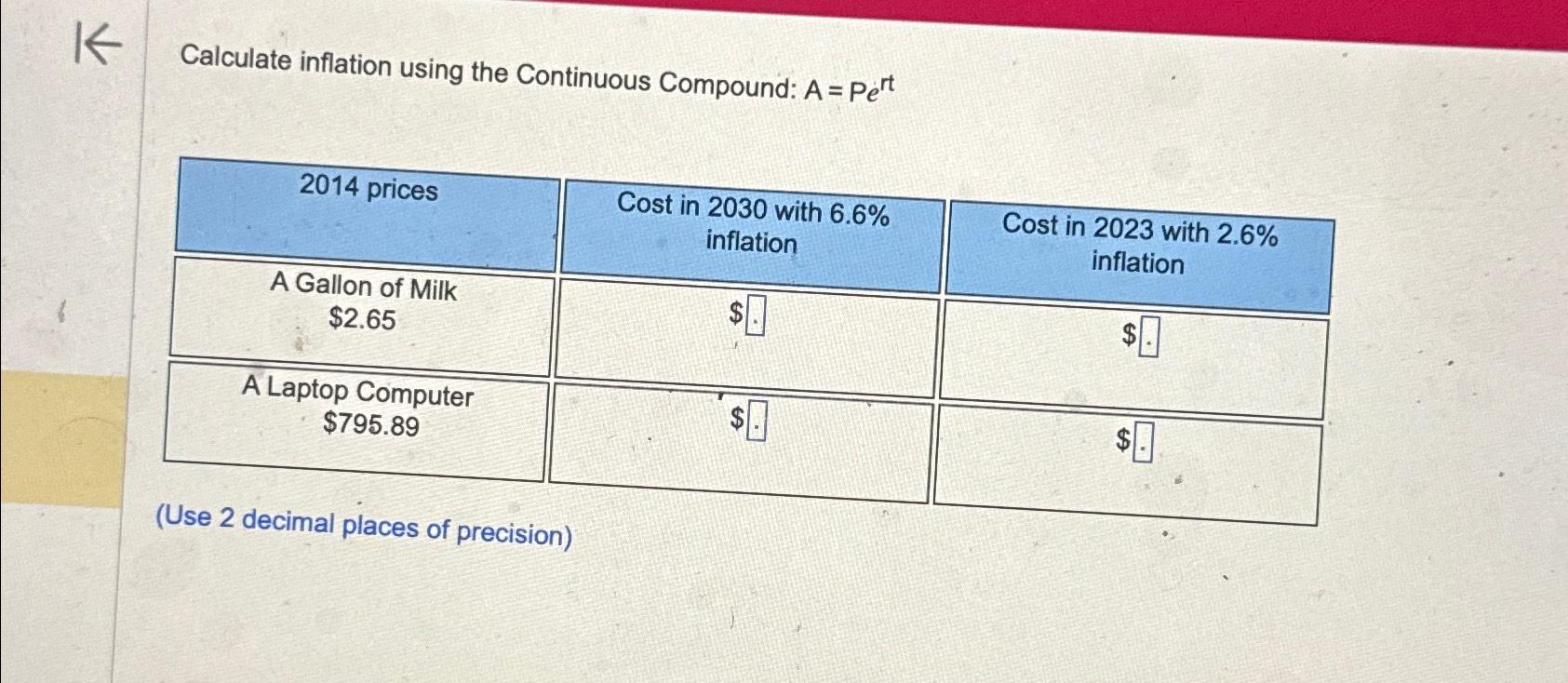 Solved 1larr, Calculate inflation using the Continuous | Chegg.com