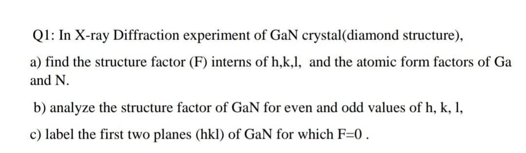 Solved Q1: In X-ray Diffraction experiment of GaN | Chegg.com