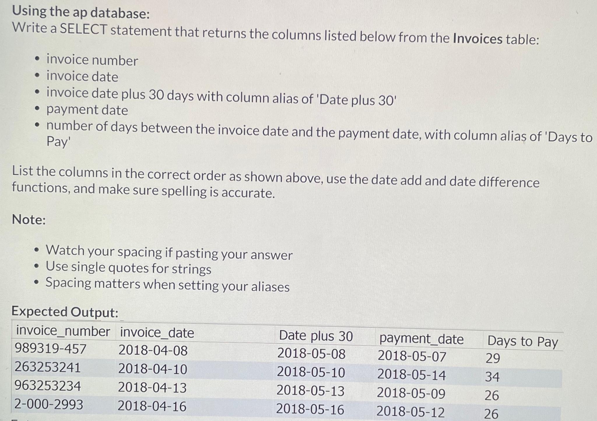 Solved Using the ap database:Write a SELECT statement that | Chegg.com