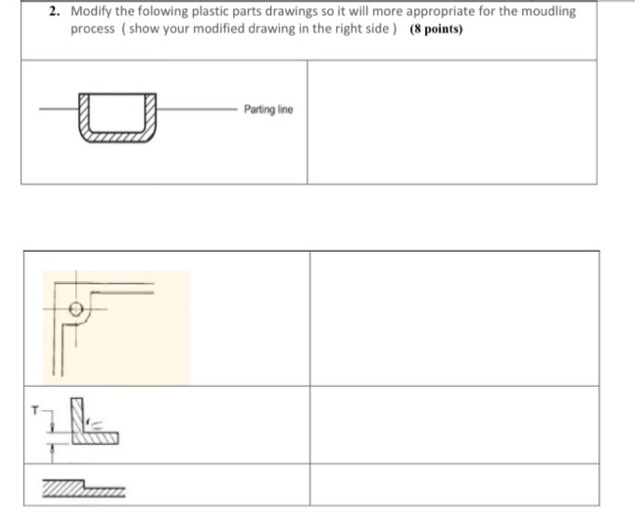 Solved 2. Modify the folowing plastic parts drawings so it | Chegg.com