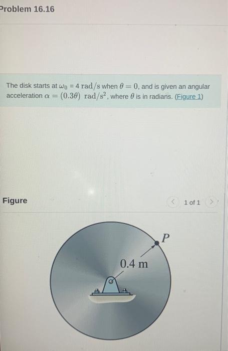 Solved The disk starts at ω0=4rad/s when θ=0, and is given | Chegg.com