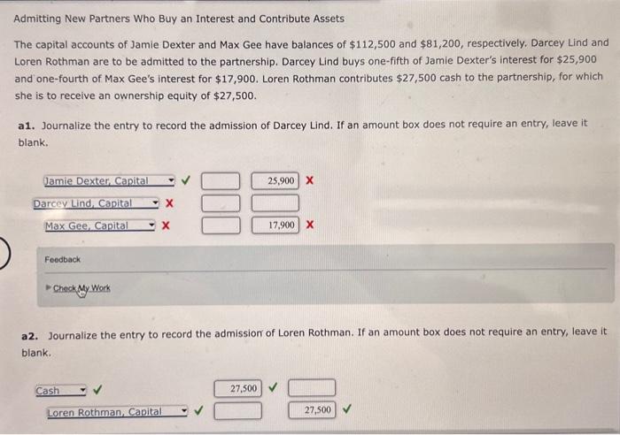 Solved Admitting New Partners Who Buy an Interest and | Chegg.com