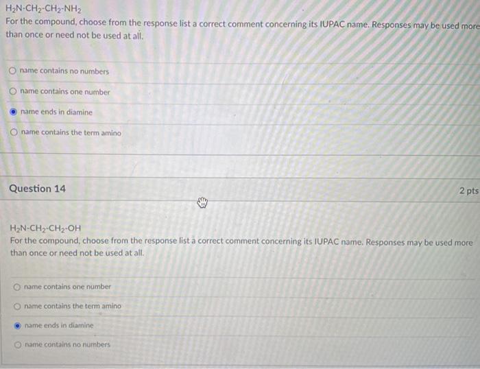 Solved H2N-CH2-CH2-NH2 For the compound, choose from the | Chegg.com