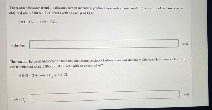 Solved The reaction between iron(II) oxide and carbon | Chegg.com