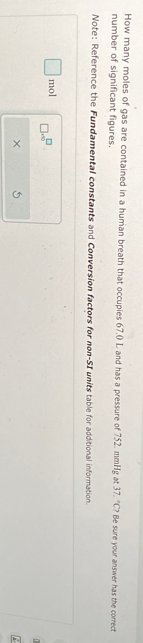 Solved How many moles of gas are contained in a humian | Chegg.com