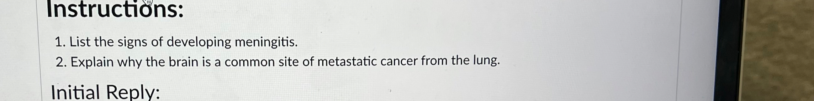 Solved Instructions:List the signs of developing | Chegg.com