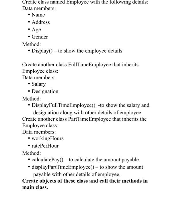 Solved Create Class Named Employee With The Following