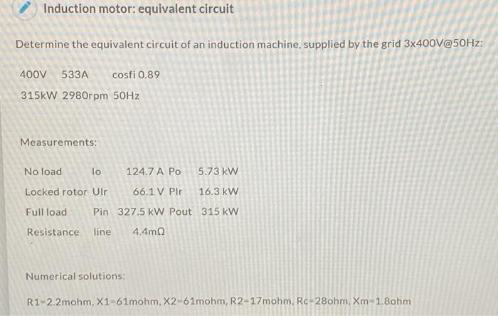 Induction Motor Equivalent Circuit Determine The