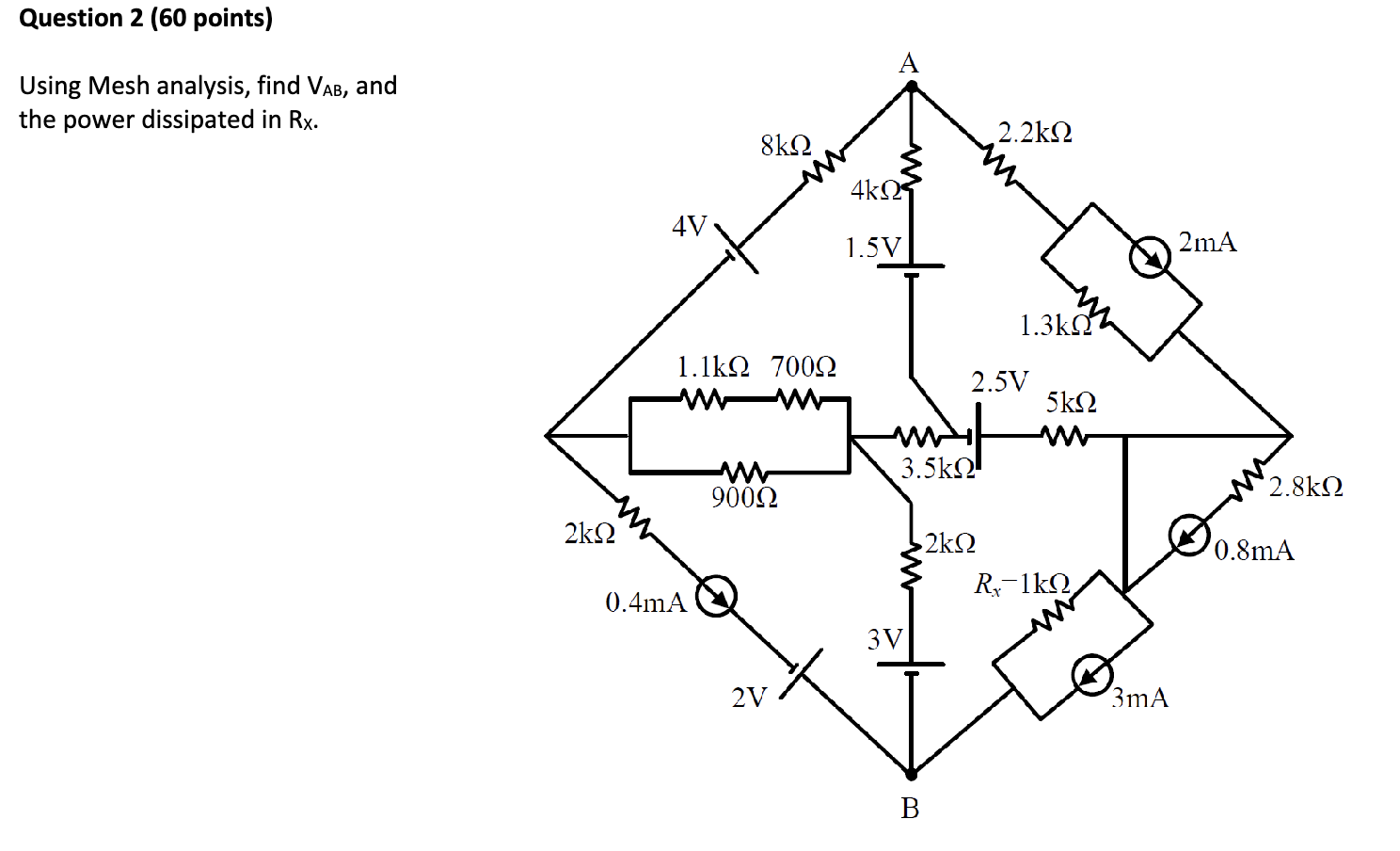 Solved Question 2 (60 points)Using Mesh analysis, find VAB, | Chegg.com Solved Question 2 (60 points)Using Mesh analysis, find VAB, | Chegg.com