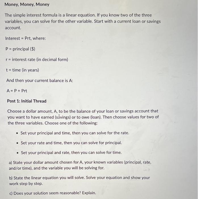 Solved Interest = Prt, where: P= principal ($) r= interest | Chegg.com