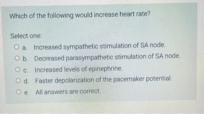 Solved Which of the following would increase heart rate? | Chegg.com