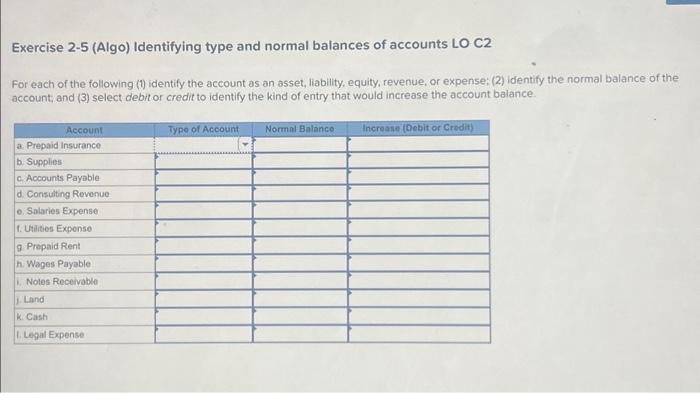 Solved Exercise 2-5 (Algo) Identifying type and normal | Chegg.com Solved Exercise 2-5 (Algo) Identifying type and normal | Chegg.com