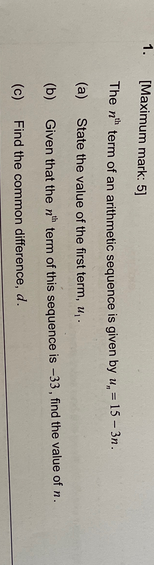 Solved [Maximum mark: 5]The nth ﻿term of an arithmetic | Chegg.com