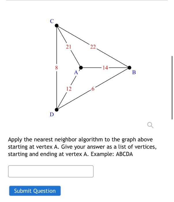Solved Apply The Nearest Neighbor Algorithm To The Graph