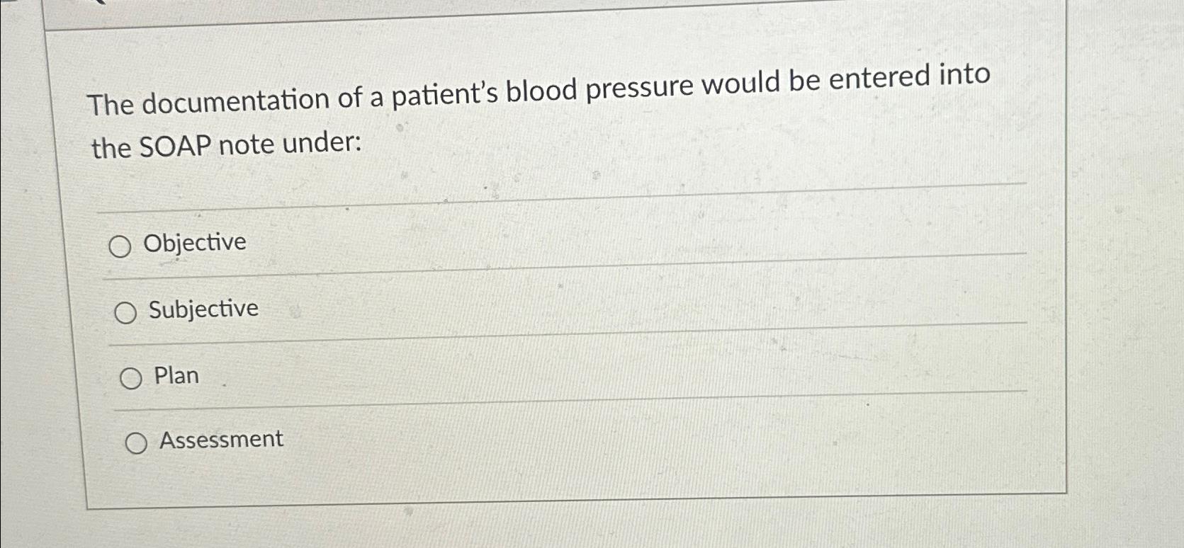 Solved The documentation of a patient's blood pressure would | Chegg.com
