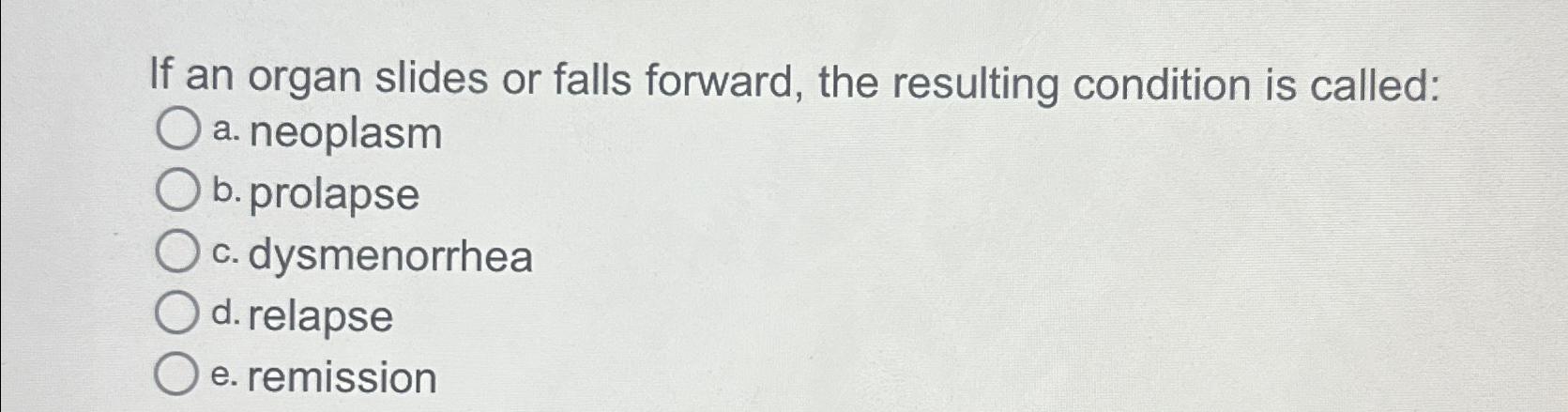 Solved If an organ slides or falls forward, the resulting | Chegg.com