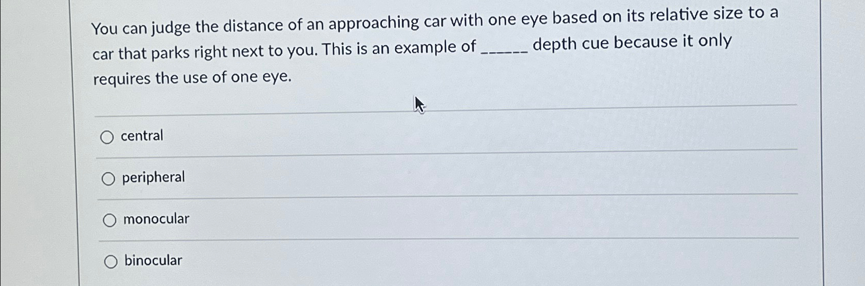 Solved You can judge the distance of an approaching car with | Chegg.com
