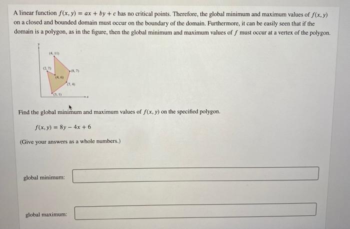 Solved A linear function f(x,y)=ax+by+c has no critical | Chegg.com