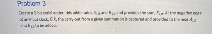 Solved Problem 3 Create a 2-bit serial adder: this adder | Chegg.com