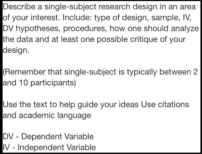 Solved Describe a single-subject research design in an area | Chegg.com
