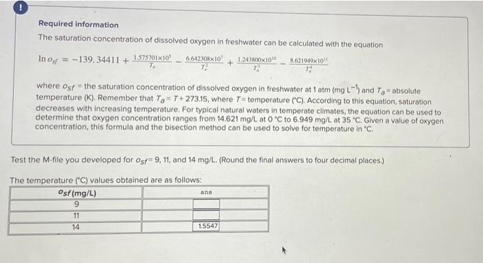 Solved ! Required information The saturation concentration | Chegg.com