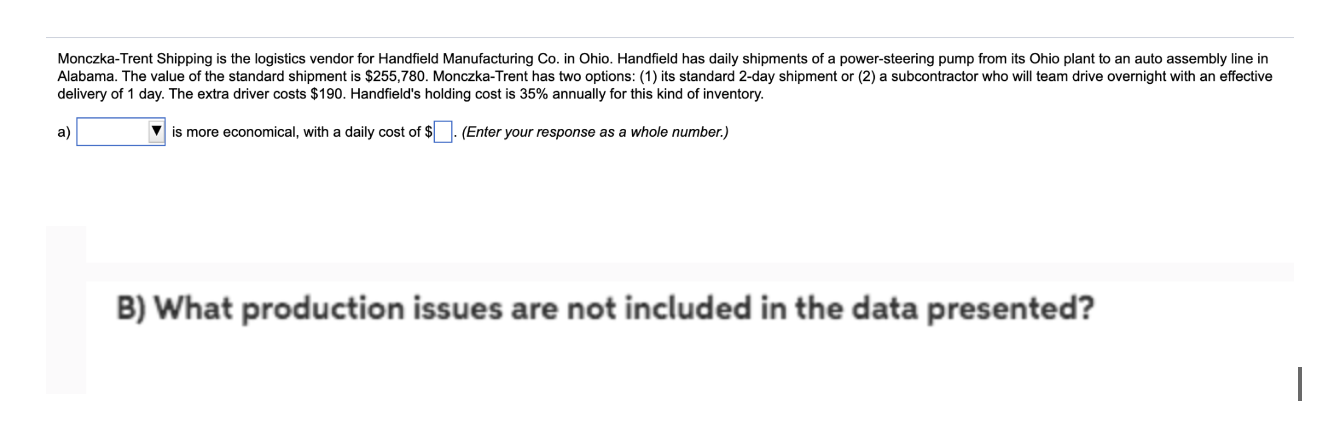 Solved B) ﻿What production issues are not included in the | Chegg.com