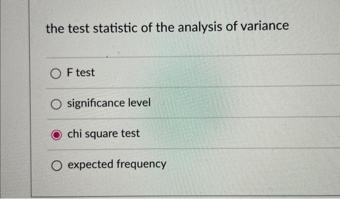 Solved the test statistic of the analysis of variance F test | Chegg.com