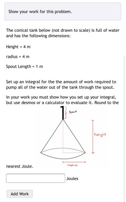 Solved Show your work for this problem. The conical tank | Chegg.com
